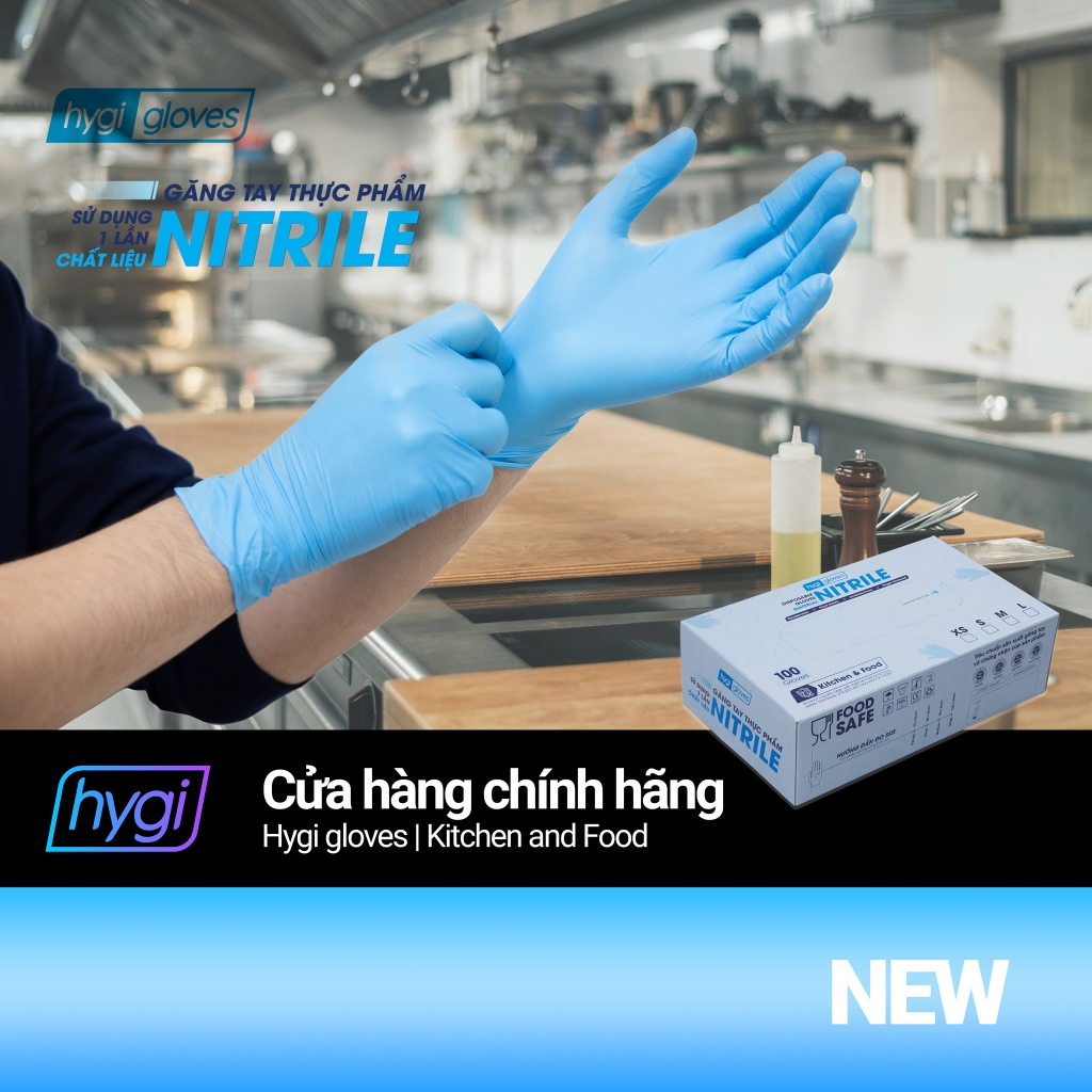 Găng tay thực phẩm nitrile Hygi Kitchen and Food, không bột, màu Xanh ...