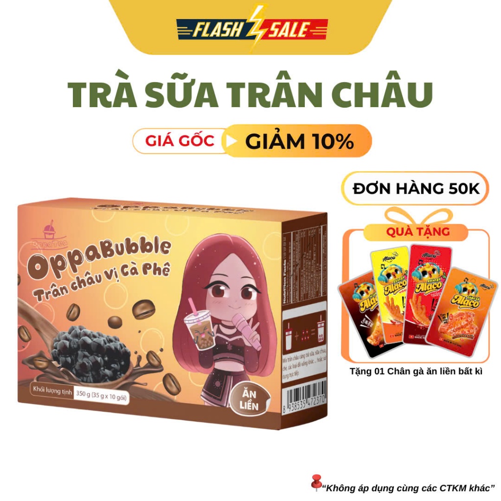 Hộp 10 Gói Trân Châu Vị Cà Phê Ăn liền Oppa Bubble hộp 350g (35g*10 gói ...