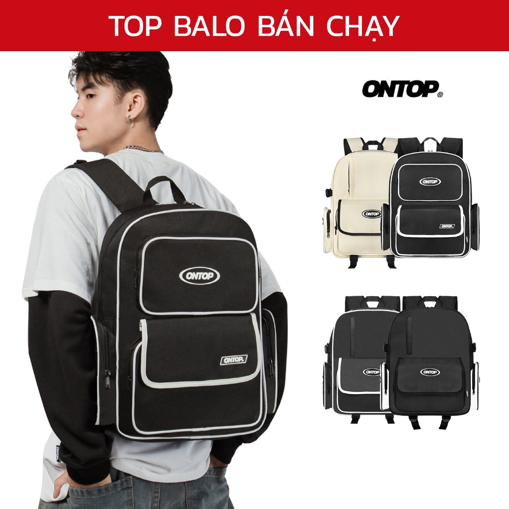 Balo vải canvas nam nữ nhiều ngăn ONTOP đựng vừa laptop 15.6inch màu ...