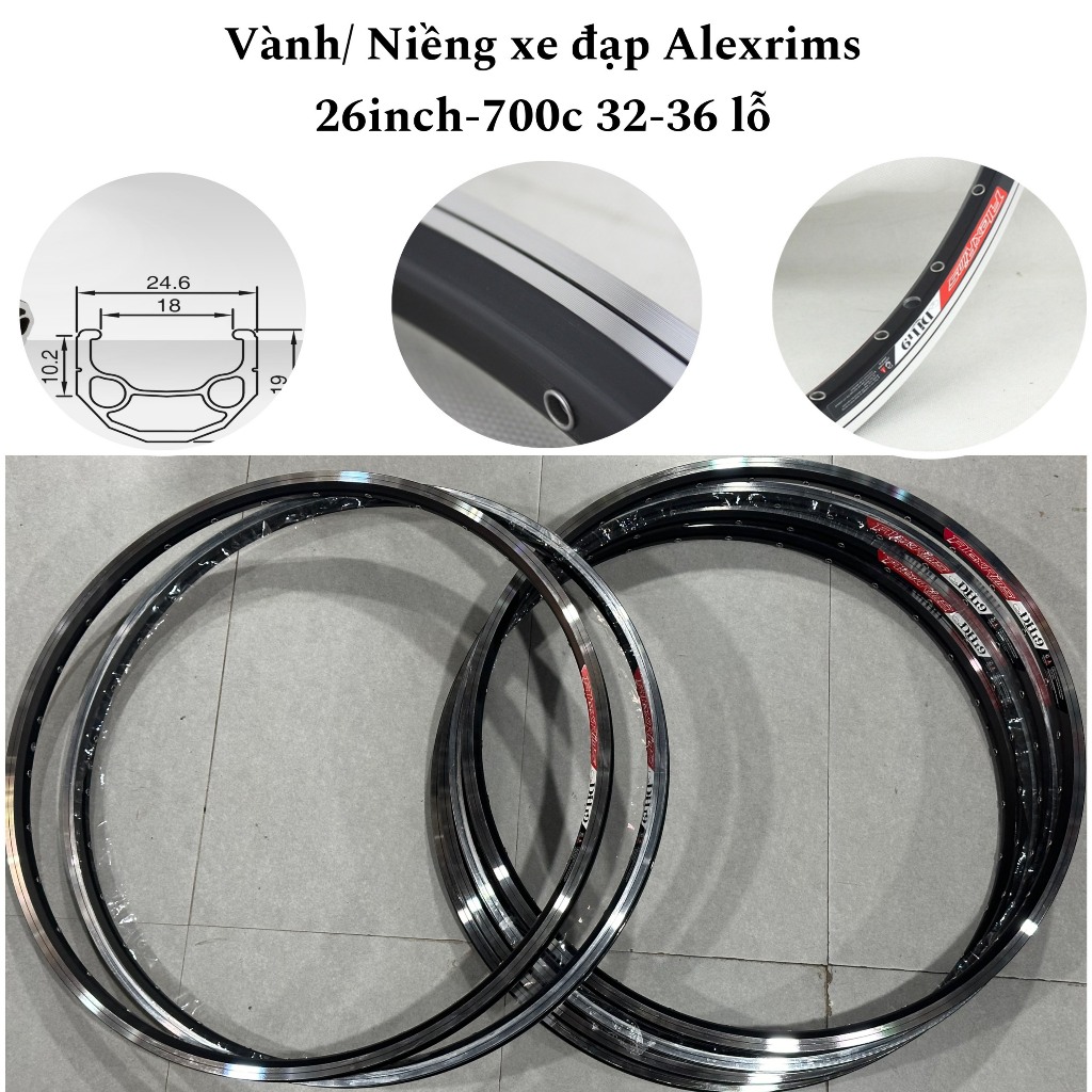 Vành Xe đạp 700c Alexrims DH19 32-36 lỗ, Vành xe đạp 700c nhôm 2 lớp có ...