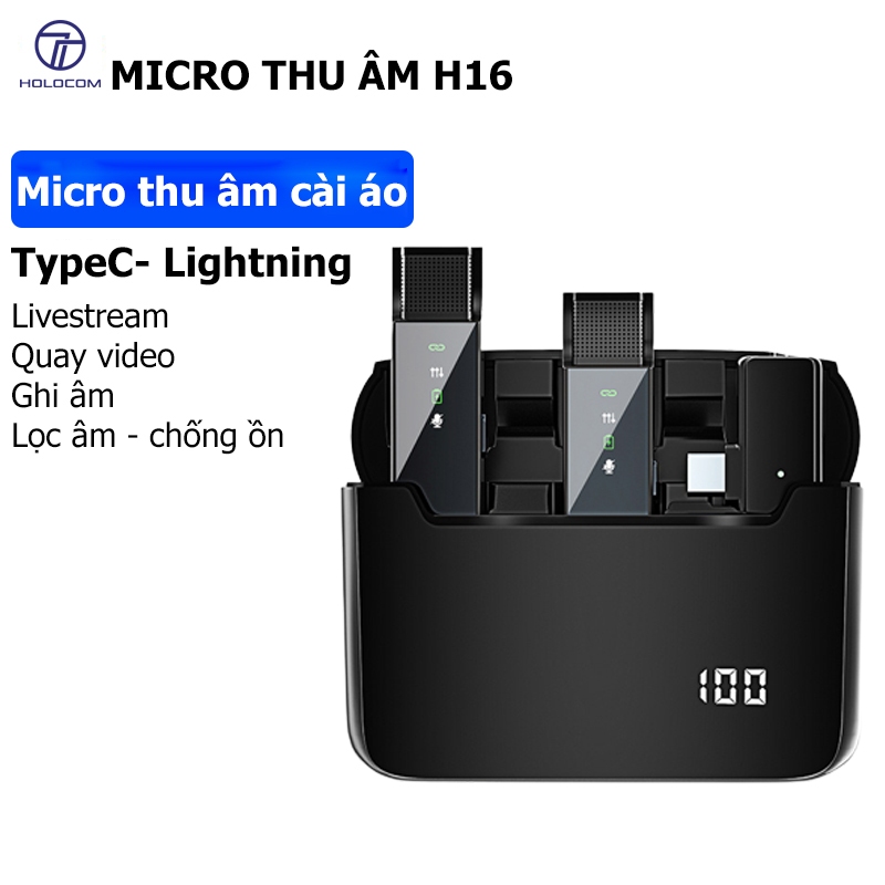 Micro thu âm cài áo không dây HOLOCOM H16 độ trễ thấp, khử tiếng ồn cực ...
