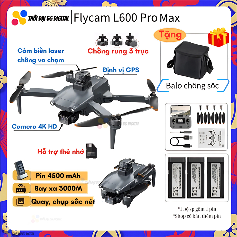 Máy bay flycam Drone 2Camera 4K HD L600 Pro, Flycam định vị GPS, Chống ...