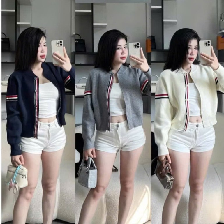 [CÓ SẴN] Áo Bomber Thome Dáng Croptop / Áo Khoác Len Tăm Dày Dặn Nữ ...