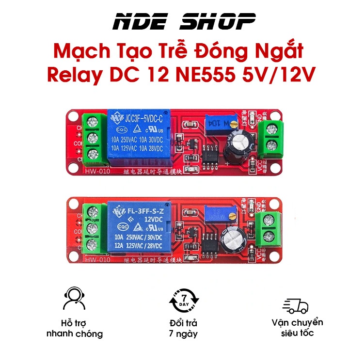 Mạch Tạo Thời Gian Trễ Đóng Ngắt Relay DC 12 NE555 5V/12V | Shopee Việt Nam