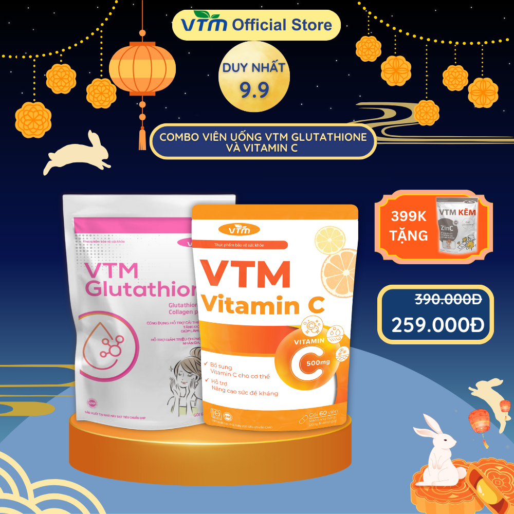 Combo Trắng Sáng Mịn Màng Viên Uống VTM Vitamin C Và Viên Uống VTM Glutathione | Shopee Việt Nam