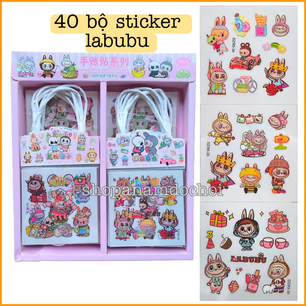 khay 40 bộ sticker labubu có quai , sticker labubu chống nước | Shopee ...