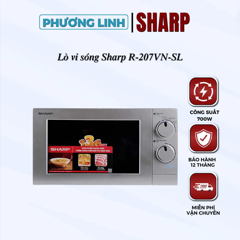 Lò vi sóng Sharp R-207VN-SL 20 Lít - Công suất 700W- Bảo hành 18 tháng - Hàng chính hãng ...