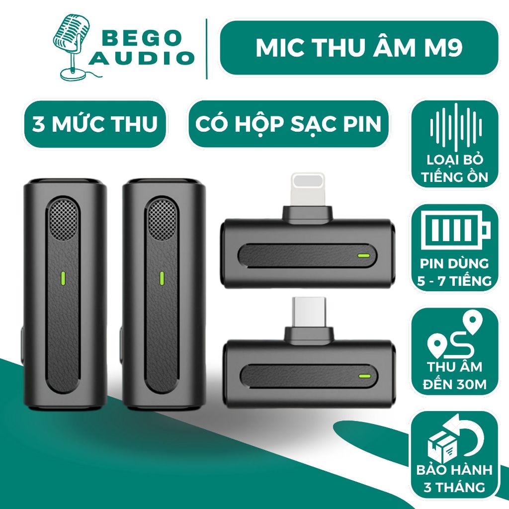 Micro thu âm, mic cài áo không dây M9 thu xa đến 30m giúp lọc tiếng ồn ...