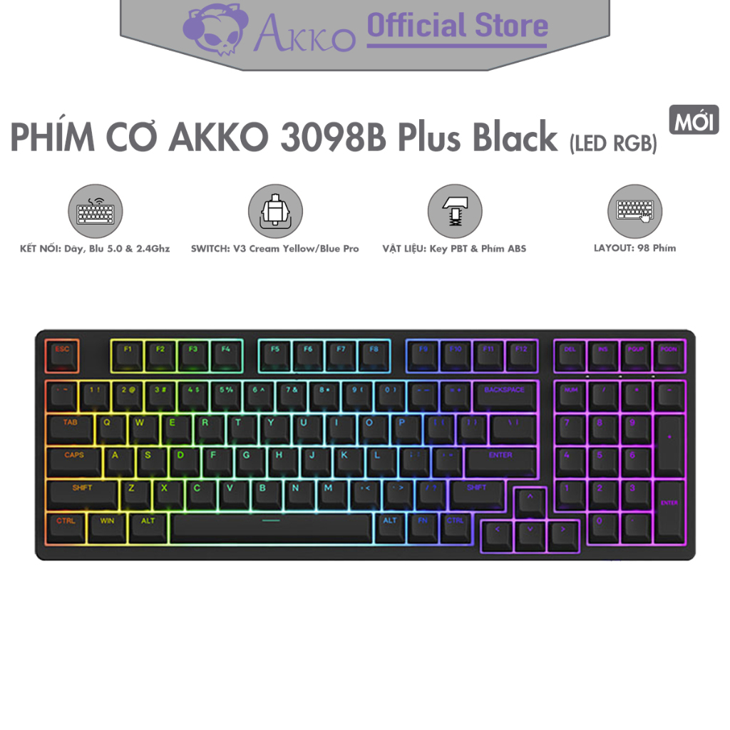Bàn phím cơ AKKO 3098B Plus Black [ RGB / Multi-modes / Switch V3 Cream ...