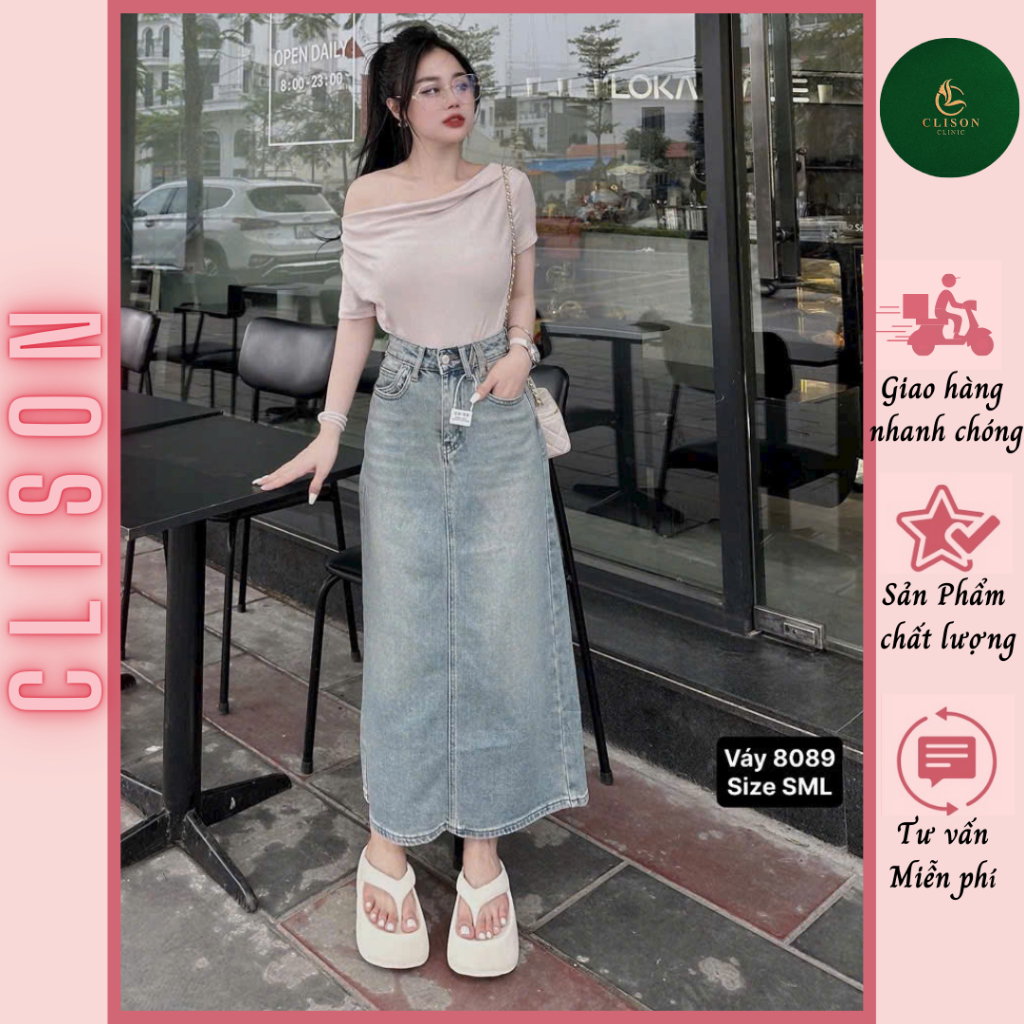 Chân váy jean trơn dài basic dễ phối đồ CLISON CLINIC midi phong cách ...