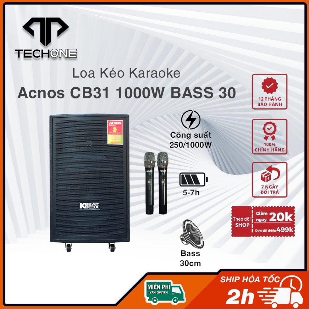 Loa Kéo Karaoke Acnos CB31 Bass 30 Công Suất 1000W và CB41N650 Bass 40 600W Kèm 2 Micro Bảo Hành ...