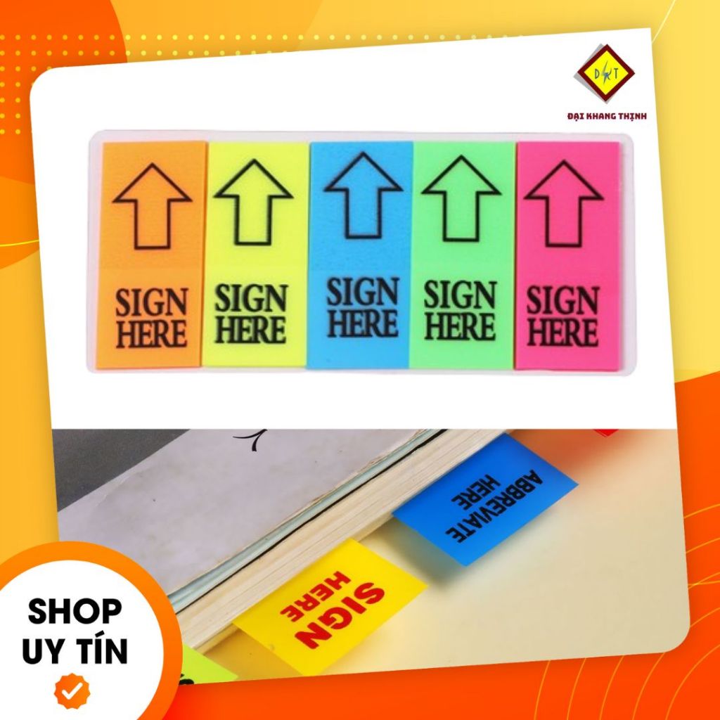 Giấy note trình ký Sign here 5 màu nhựa 100 mũi tên/xấp | Shopee Việt Nam