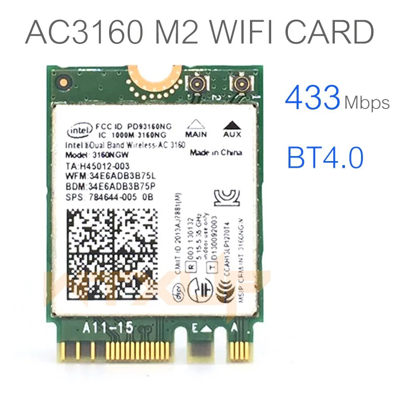 Card Wifi Intel Dual Band Wireless-AC 3160 3165 Blutooth 4.0 2 băng tần ...