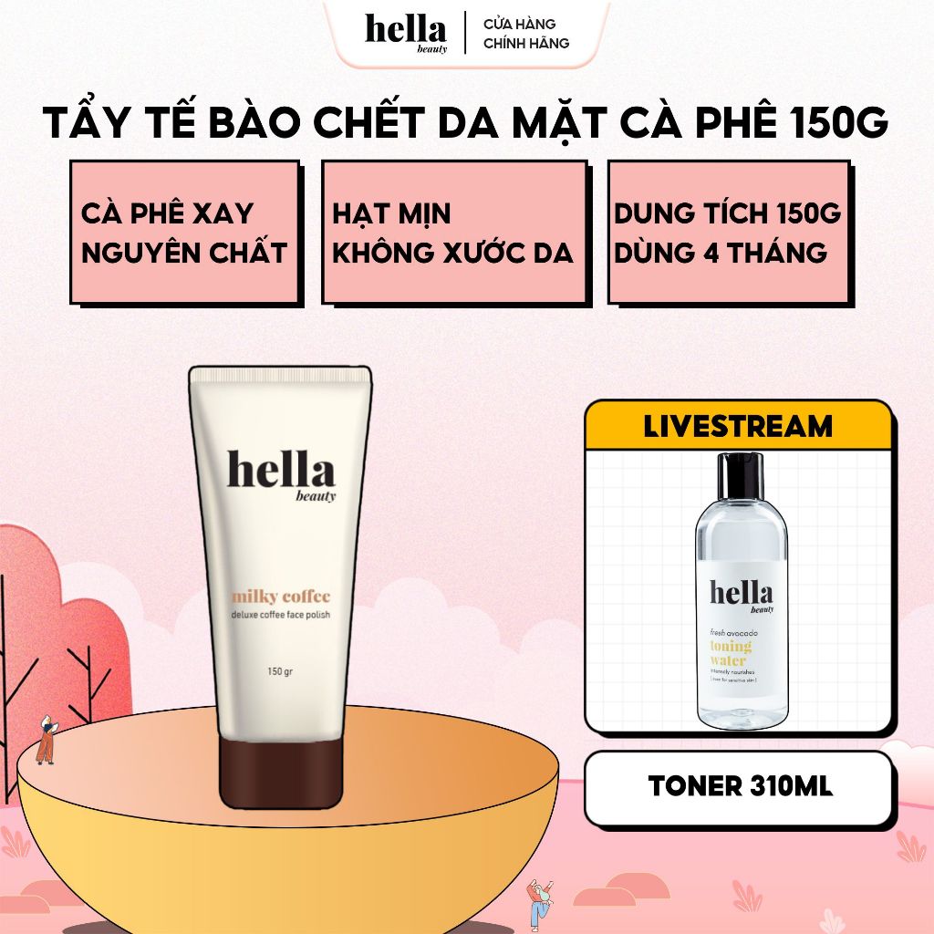 Tẩy Tế Bào Chết Da Mặt Cà Phê Hữu Cơ Hella Beauty 150g giúp làm sạch ...