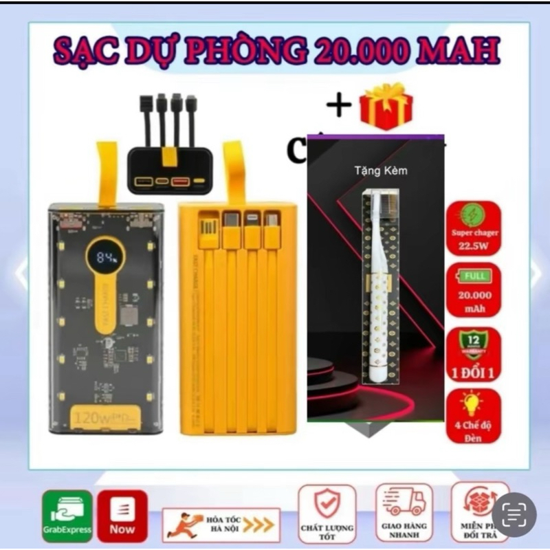 Sạc dự phòng trong suốt 20000mah TZ07 với 2 cổng C sạc nhanh 22,5W và ...