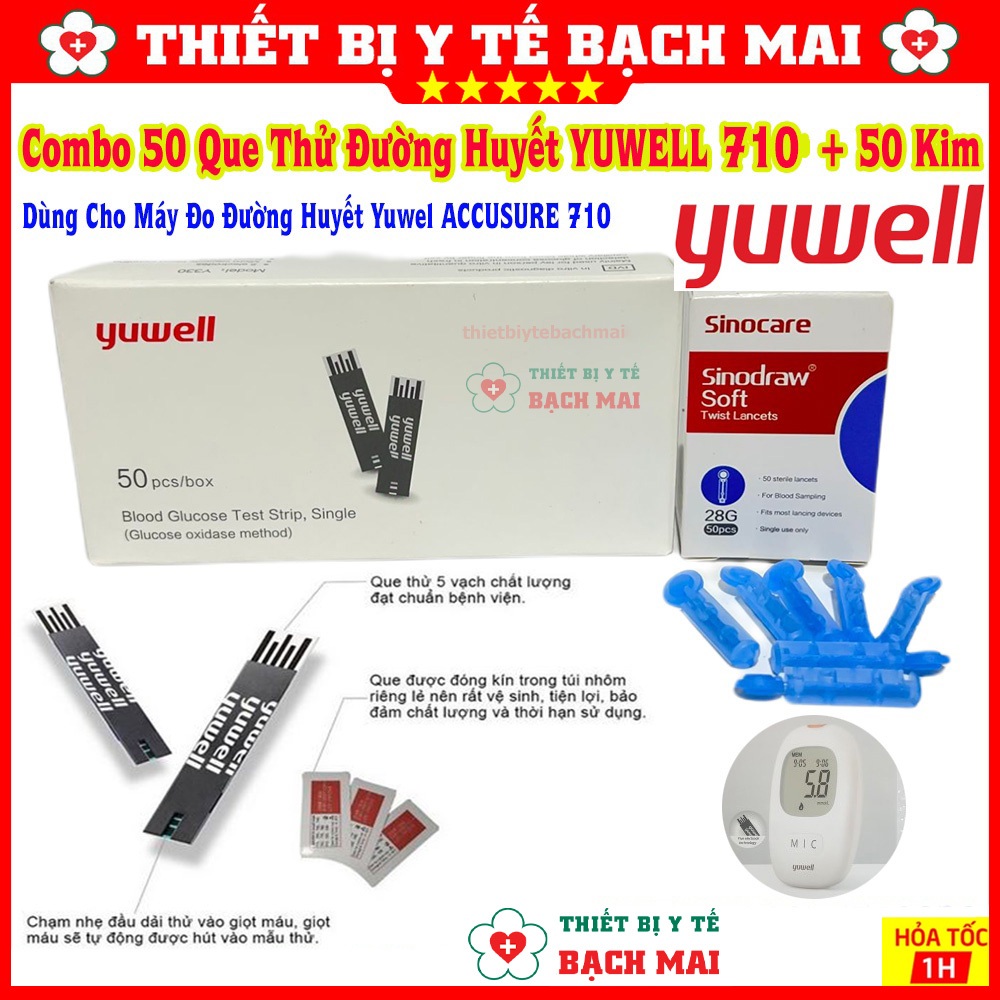 Bộ Test 50 Kim + 50 Que Thử Đường Huyết YUWELL Dùng Cho Máy Đo Đường ...