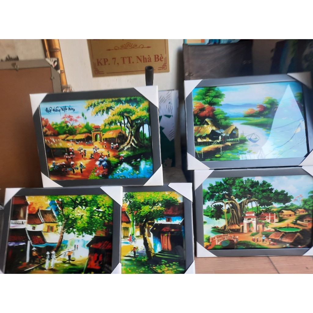 Tranh đồng quê, tranh quê hương việt nam, tranh vẻ đẹp nông thôn việt nam, tranh làng quê treo ...