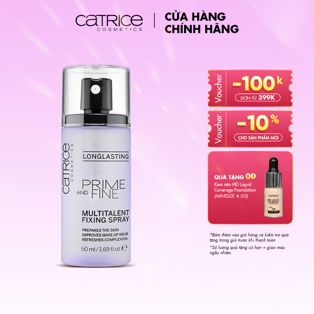 Xịt khóa nền Catrice Prime And Fine Multitalent Fixing Spray giúp da ...