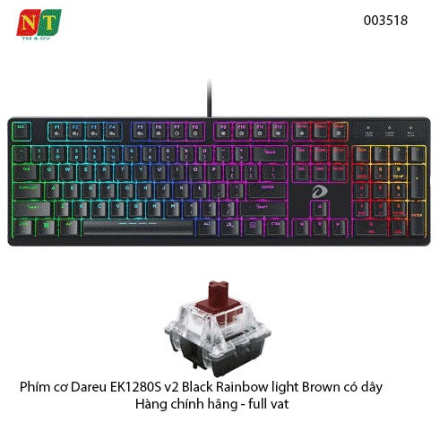 Phím cơ Dareu EK1280S v2 Black Rainbow light Brown có dây - hàng chính ...