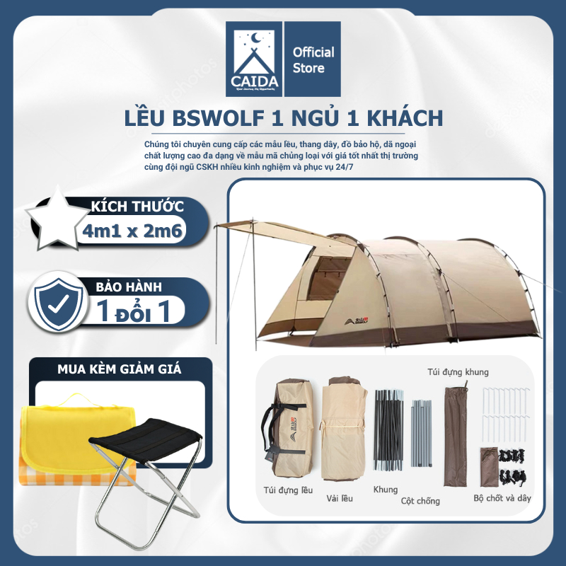 Lều cắm trại dã ngoại cao cấp Glamping BSWOLF-ZL071 lều chống nước, chống nắng dành cho 4-6 ...