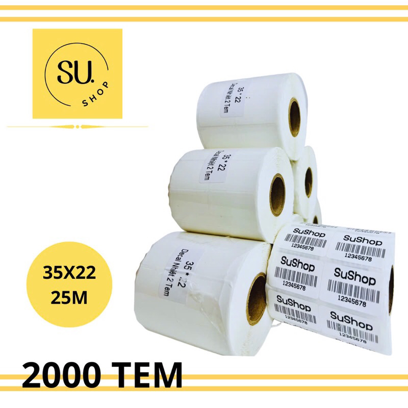 Giấy in mã vạch , decal nhiệt 2 tem( cuộn 2000 tem) , Decal nhiệt 35x22 ...