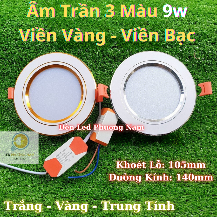 Đèn Âm Trần 9w - 3 Chế Độ Màu (Viền Vàng - Viền Bạc) | Shopee Việt Nam