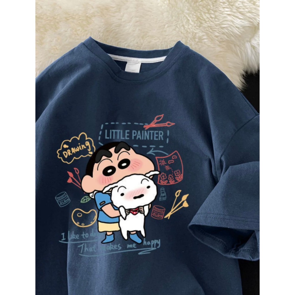 áo phông thun nữ nam 3158 in hình shin chất cotton khô form rộng thấm ...