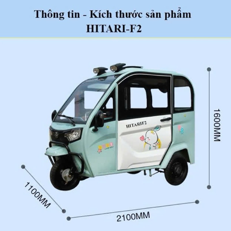 Xe điện 3 bánh cabin Hitari-F2, Xe điện ba bánh có cửa, Khung thép chắc ...