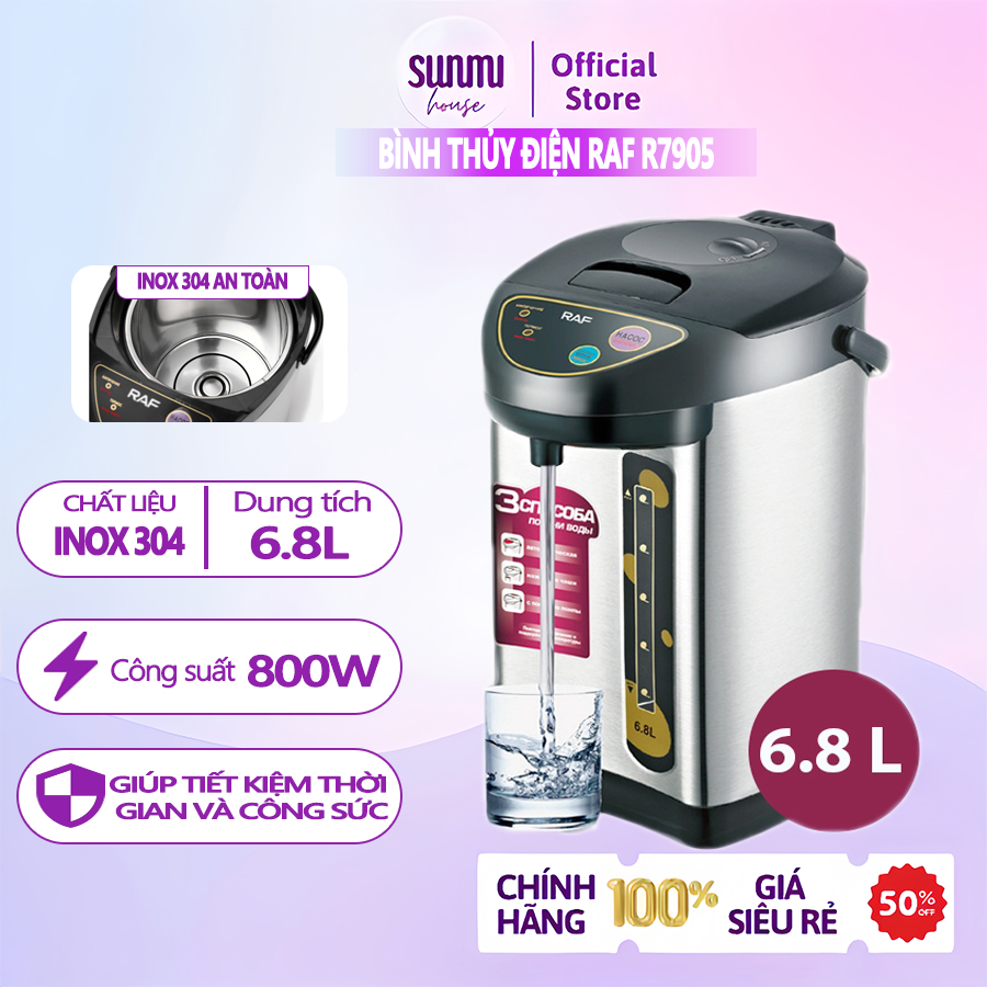 Bình thủy điện, máy đun nước nóng RAF công suất 800W dung tích SIÊU LỚN 6.8L LÀM NÓNG NHANH ...