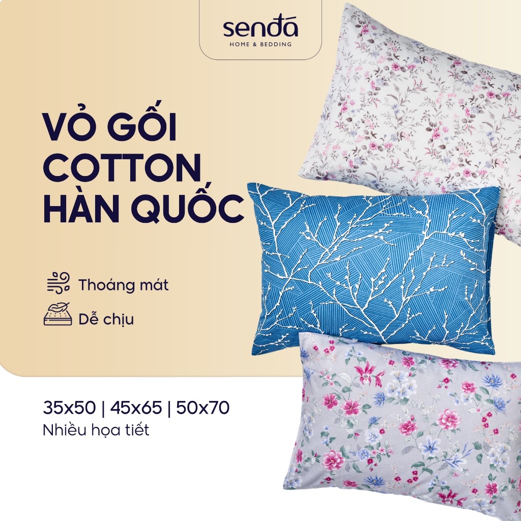 Vỏ gối Cotton Twill 40s 50x70 45x65 cm Sen Đá Home Bedding họa tiết hoa ...