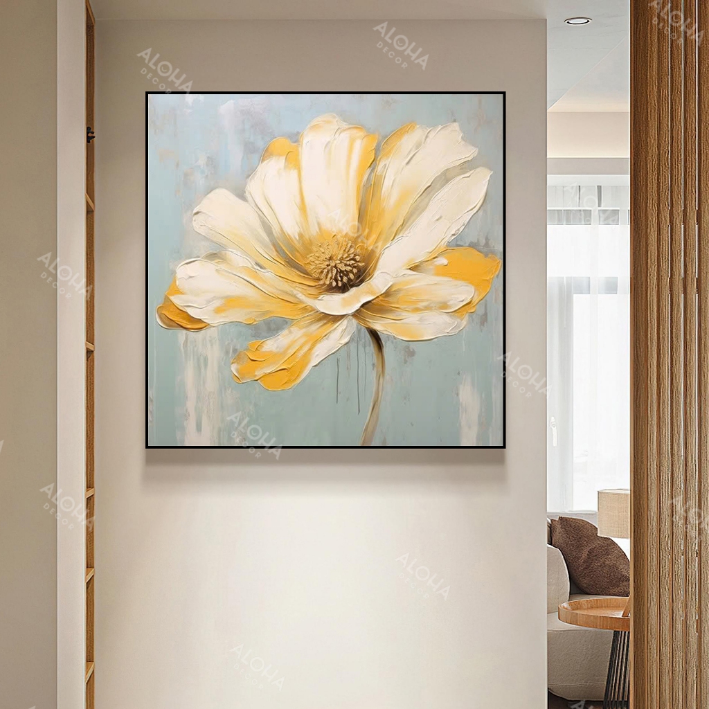 Tranh treo tường phòng khách, tranh canvas hoa lá hiện đại decor phòng khách, phòng ngủ, tranh ...