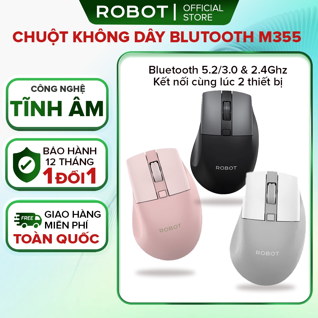 Chuột bluetooth Không Dây 2.4GHz ROBOT M355 Có 3 Mức DPI Di Chuyển ...