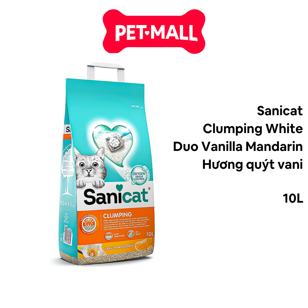 Cát vệ sinh Sanicat Clumping White Duo Vanilla Mandarin Bentonite Cat ...