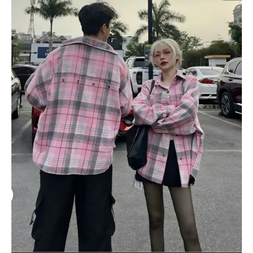 Áo Khoác sơ mi caro nam nữ cổ bẻ FLANEL form rộng unisex chống nắng ...