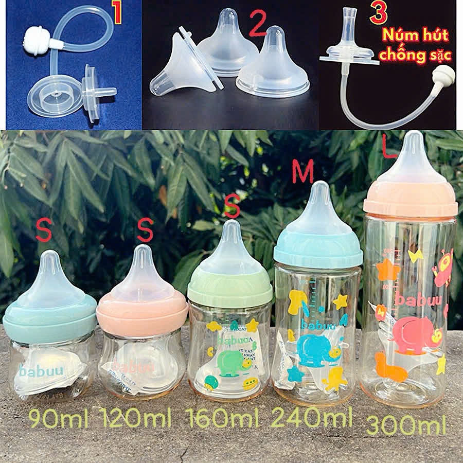 [Được chọn núm S,M,L,LL] - Bình sữa PPSU Babuu baby 90ml/120ml/160ml/240ml/300ml (tặng kèm một ...