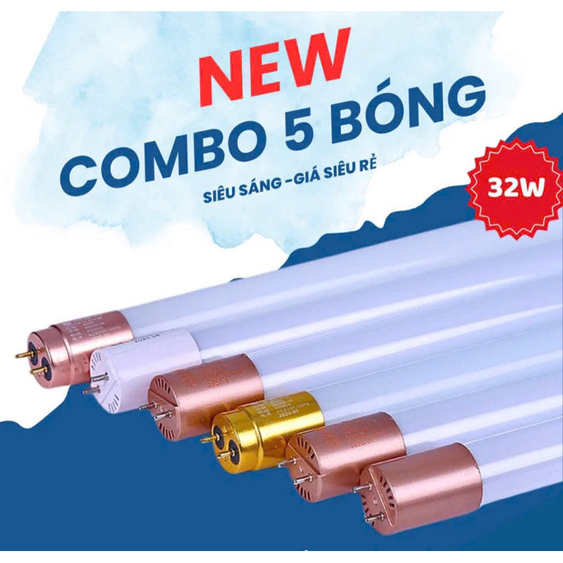 [GIAO HOẢ TỐC] ComBo 5 Bóng đèn led tuýp 1m2-0,6m công suất 12W-22W-25W-32W-38W ánh sáng trắng ...