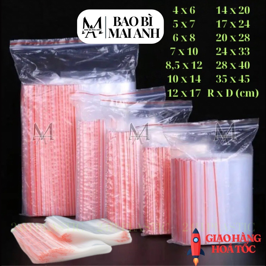 100 GRAM Túi Zip chỉ đỏ loại dầy.Túi ziper số ,đựng thực phẩm , phụ ...