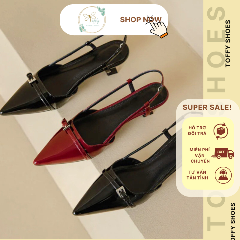 Giày cao gót giày Slingback nữ mũi nhọn gắn khoá nhỏ cao 4cm có bigsize ...
