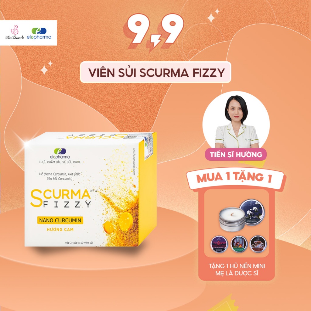 Viên sủi tinh chất nghệ Curcumin Scurma Fizzy hỗ trợ tiêu hoá hộp 2 ...