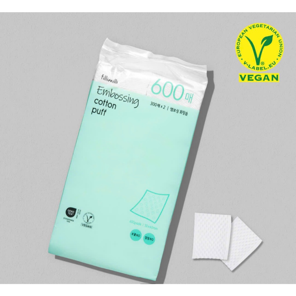 [OLIVE YOUNG] Bông tẩy trang thuần chay Fillimilli Embossing Cotton Puff túi 600 miếng - S0052 ...