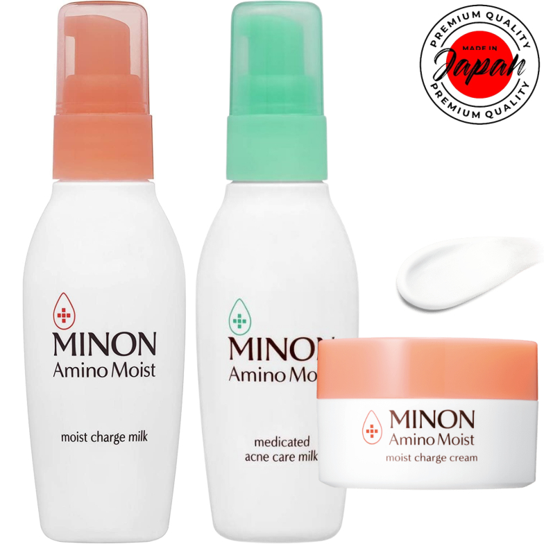 Minon Amino Moist [Moist Charge Milk 100g/Medicated Acne Care Milk 100g/Moist Charge Cream 40g ...