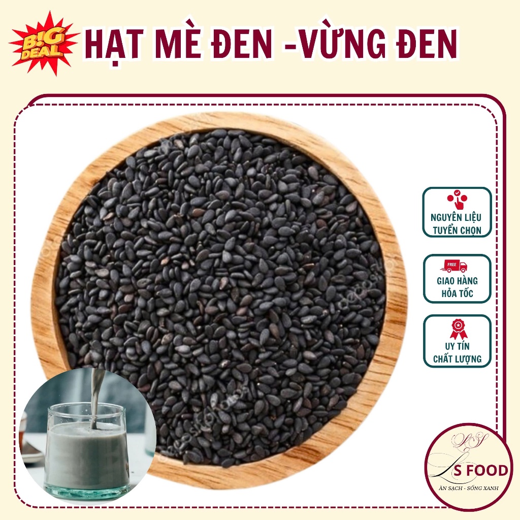 Hạt mè đen hữu cơ sạch tây bắc LS FOOD 1KG Giàu canxi và sắt, giúp phát triển chiều cao toàn ...