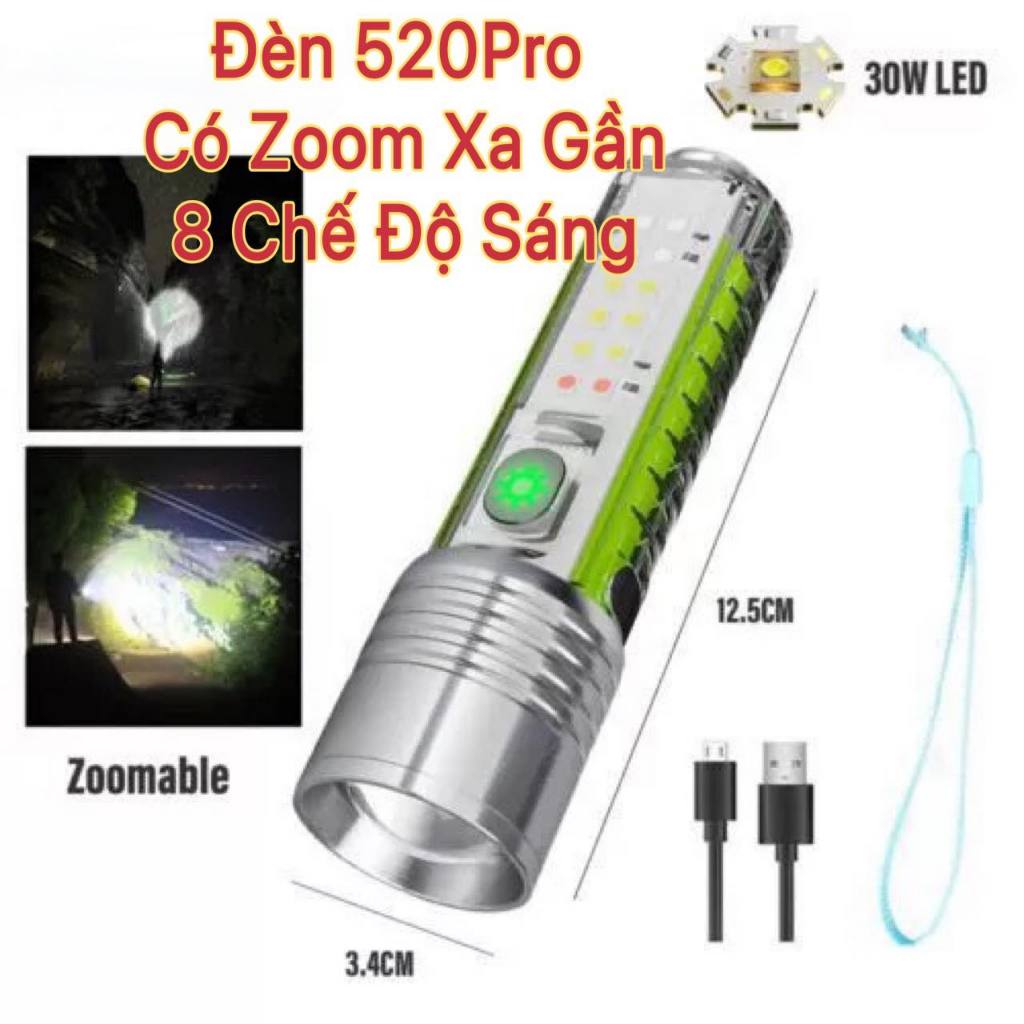Móc Khóa Đèn Pin LED Mini 520 Pro có 8 chế độ sáng,Kháng Nước, Đèn pin siêu sáng, đèn soi tien ...