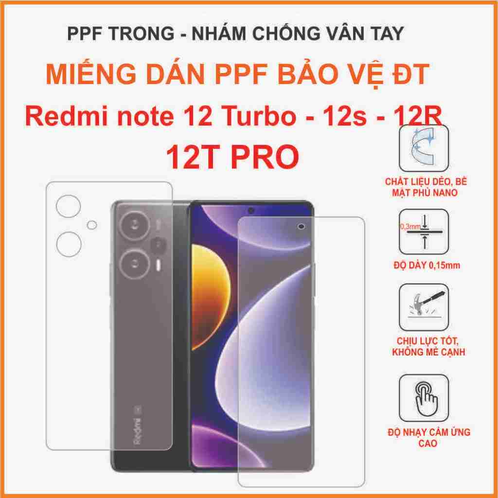Miếng dán Ppf Redmi note 12 turbo / note 12s / note 12r / note 12t pro ...