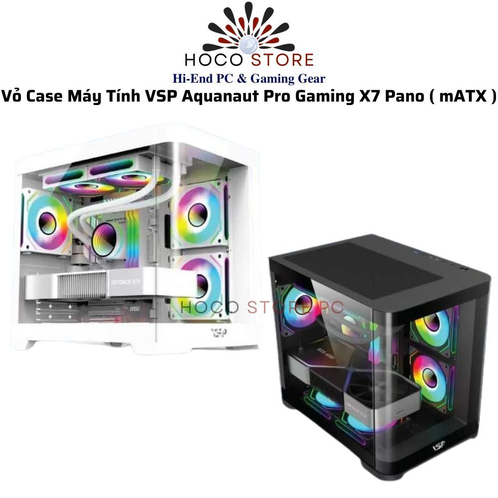 Vỏ Case Máy Tính VSP Aquanaut Pro Gaming X7 Pano kèm FAN phân loại ( mATX ) - Màu Đen / Trắng ...