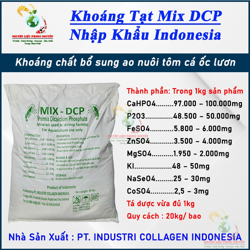 Khoáng đa vi lượng Mix DCP bao 20kg, khoáng cho cá tôm tép ốc, Khoáng ...