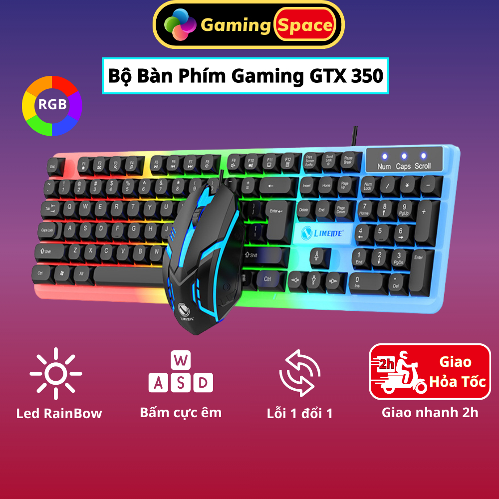 Combo bàn phím chuột có dây gaming GTX 350 full size giả cơ cao cấp Led ...
