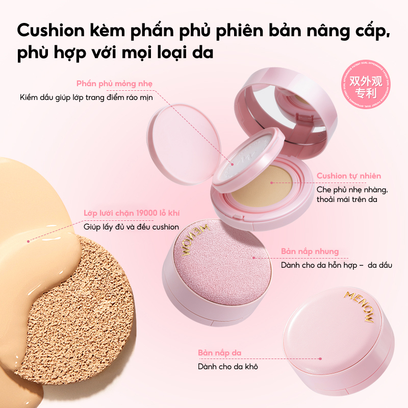 Cushion kèm phấn phủ 2in1 Menow Light Makeup Cushion Powder Cream Pink ...