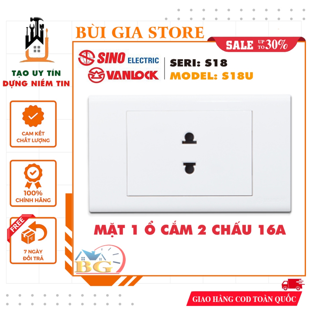 Ổ cắm đơn 2 chấu 16A Sino - Vanlock S18U (Seri S18) | Shopee Việt Nam