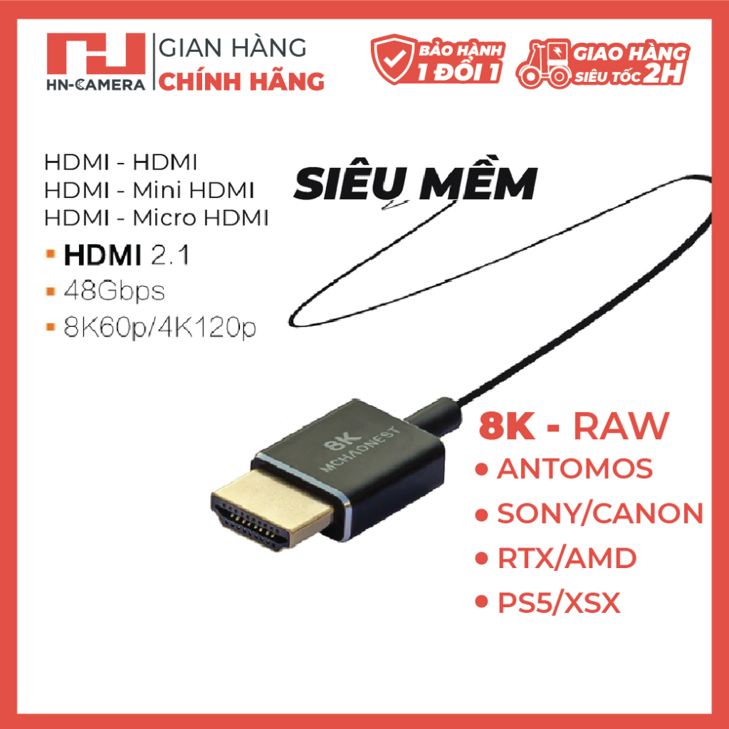 Dây cáp Mini/Micro/HDMI to HDMI chuẩn 2.1 Raw 8K Siêu mềm cho Antomos ...